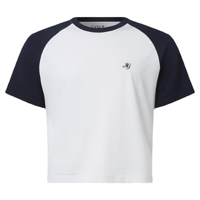 AFTERGLOW春夏美式撞色插肩袖T恤 花纱竹节棉修身收袖口复古短袖