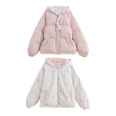 森女部落90%绒子白鸭绒双面穿连帽羽绒服女2026冬季新款甜美外套