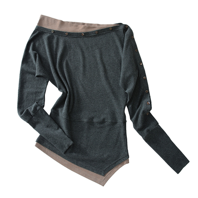 SINGLEMOMENT斜肩假两件打底衫