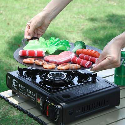 户外露营烧烤盘家用韩便携圆形煎蛋盘烤肉双耳铁板通用煎式盘烤盘