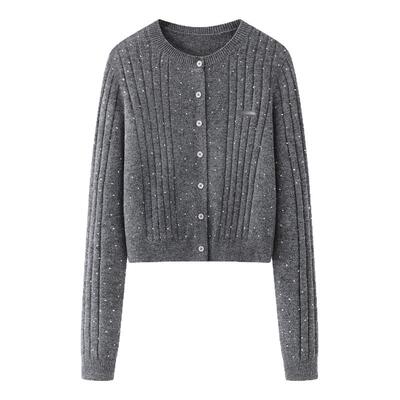 灰色长袖针织衫开衫女