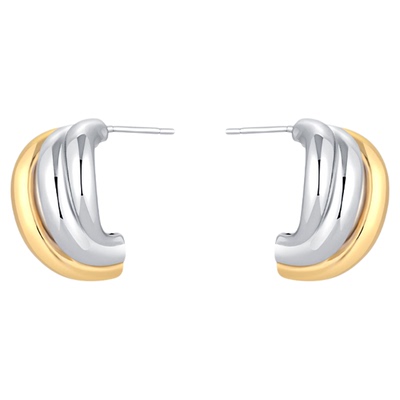 一撇一捺双影环C圈耳钉金银撞色