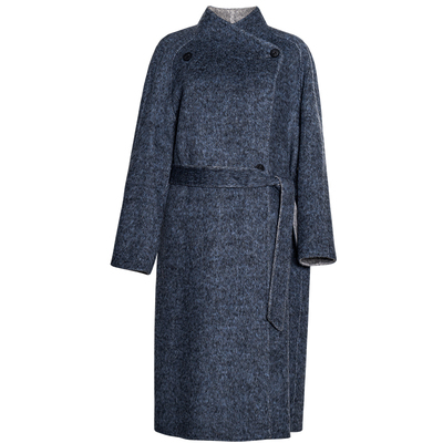 罗衣84.6%绵羊毛系带双面呢大衣