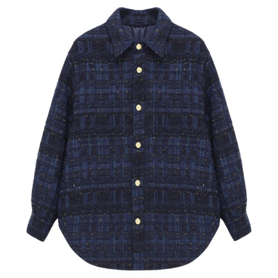 ROCOCO/洛可可复古格子宽松外套秋季新款小香风粗花呢单排扣上衣