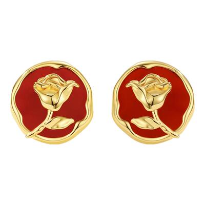 OOAK女半宝石红玛瑙圆形耳钉首饰