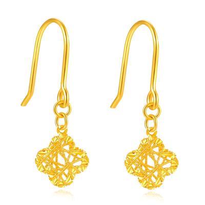 黄金耳钉足金耳饰耳钩四叶草耳坠