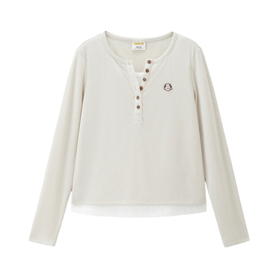 Giordano假两件史努比刺绣T恤