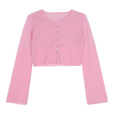 绵羊毛针织开衫女薄款透气短上衣