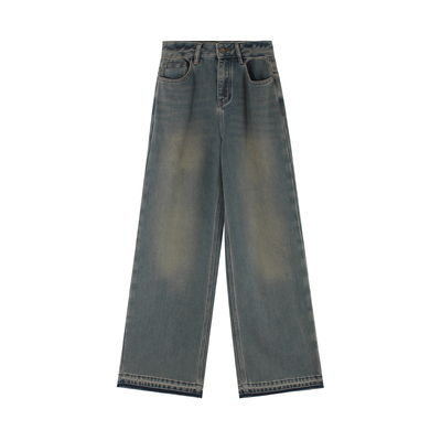 伊纳芙复古高腰直筒牛仔裤