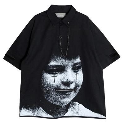 inse诡异人像印花反叛短袖衬衫