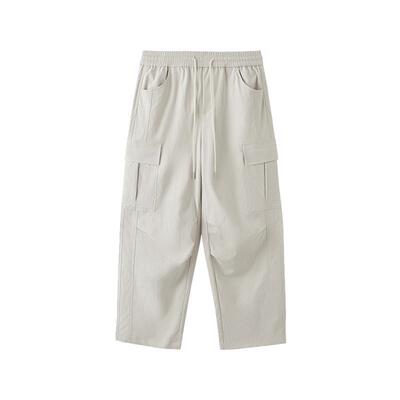 三福2026夏季新款休闲裤男宽松工装口袋橡筋腰直筒裤子长裤520830