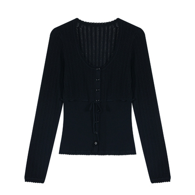 元气质感u领长袖针织开衫上衣