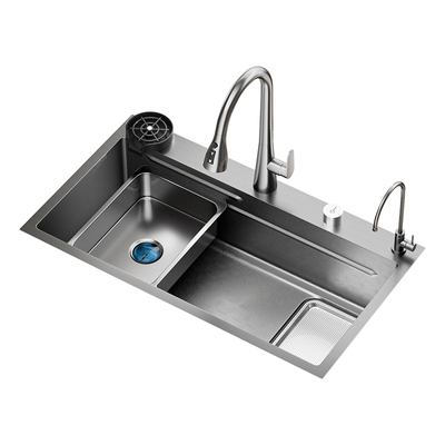 JQIMUU-G60P枪灰大内径水槽集渣304不锈钢大单槽厨房洗碗池洗菜盆