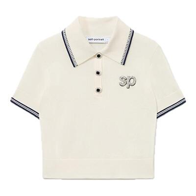 self-portrait绵羊毛POLO领针织