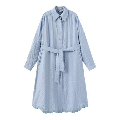 吉承静奢风冰蓝长袖衬衫裙