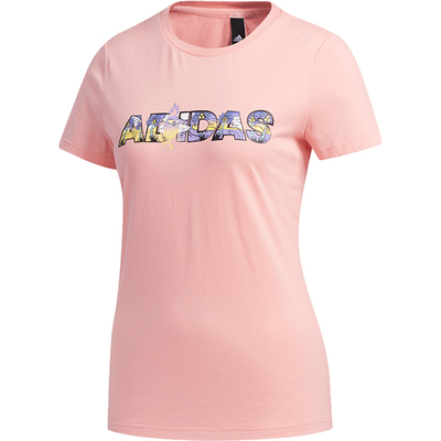 Adidas/阿迪达斯正品运动女士字母印花圆领透气短袖T恤FT2919