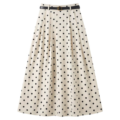 亚麻长裙复古波点半身裙优雅