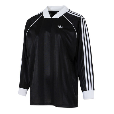 三叶草女装复古V领宽松长袖球衣