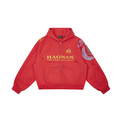 日本进口绣花拉链连帽卫衣