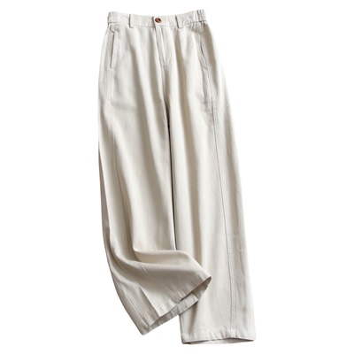 纯色半松紧腰宽松显瘦高腰阔腿裤