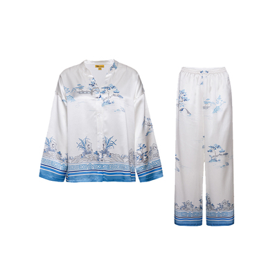 皇锦真丝小立领长裤分身套装