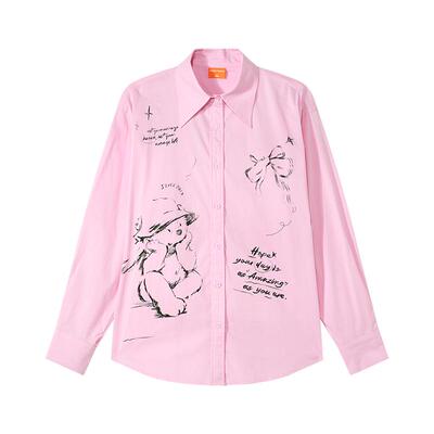 可爱熊印花图案女士长袖衬衫