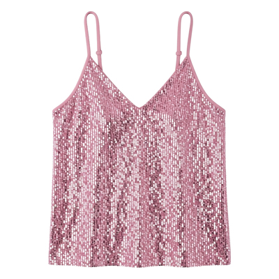 休闲V领亮片吊带小背心