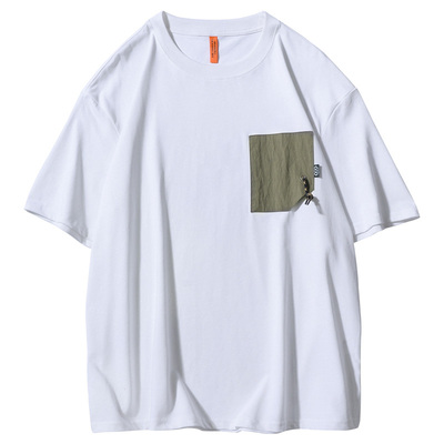 日系240G重磅假口袋t恤男女复古