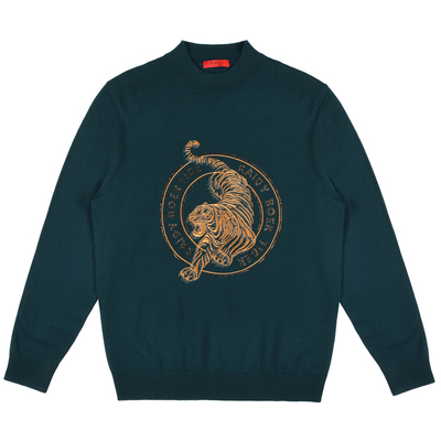 Raidy Boer/雷迪波尔男装秋冬刺绣烫钻老虎绵羊毛针织衫毛衣5019