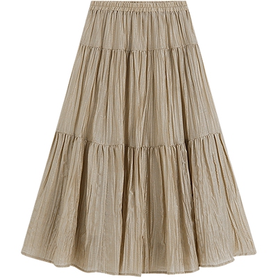 KBNE高腰显瘦小个子白色半身裙女2026夏季新款蛋糕裙a字百褶长裙