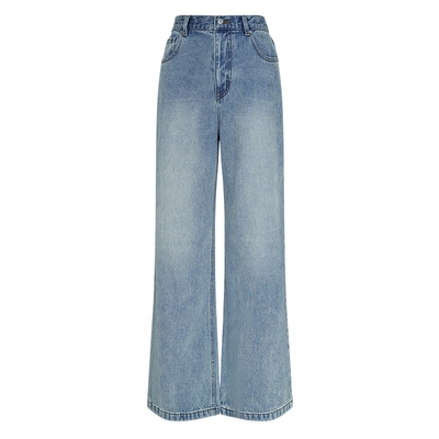 IDPAN水洗阔腿牛仔裤丹宁风春季新款休闲百搭挺括有型纯棉裤子