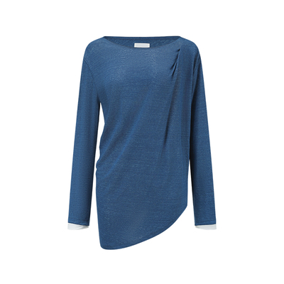 deepmoss山蓝荡褶软雕塑上衣