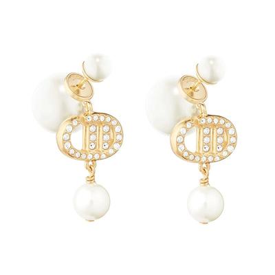D家CD字母韦雪同款带钻珍珠字母耳环复古做旧小众设计高级感耳钉