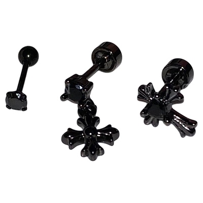 暗黑钛钢十字架耳骨钉情侣款