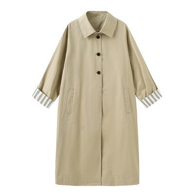 CUBIC爆款风衣袖口条纹翻边风衣