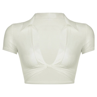 Mesh Perspective Umbilical Lapel Shirt女网纱透视露脐翻领衬衫