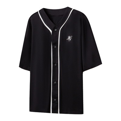 AFTERGLOW夏季网眼面料超宽松开衫 落肩显肩宽镶边织带透气衬衫