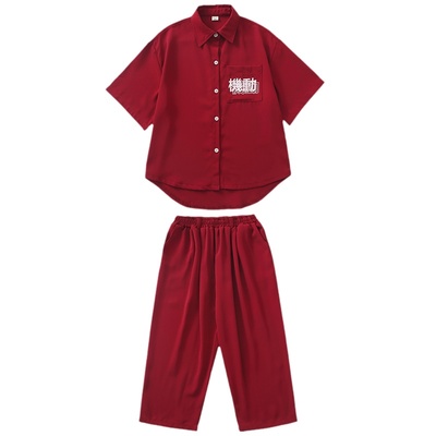 popping衣服街舞演出服酒红嘻哈