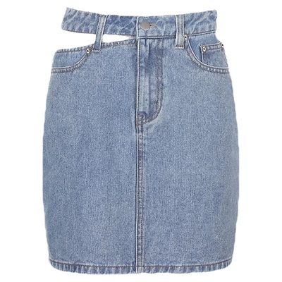 Summer Cutout Button Denim Pocket Skirt夏镂空纽扣口袋牛仔裙