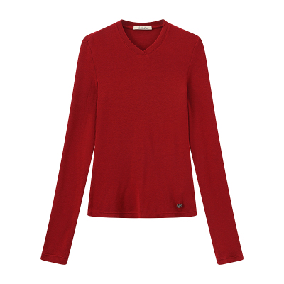 CUBIC纯色V领修身针织打底衫