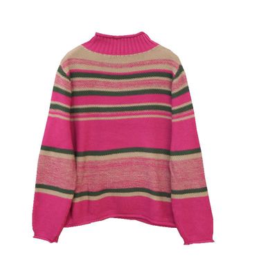 秋冬高领撞色条纹花纱条纹套头针织衫女 2787