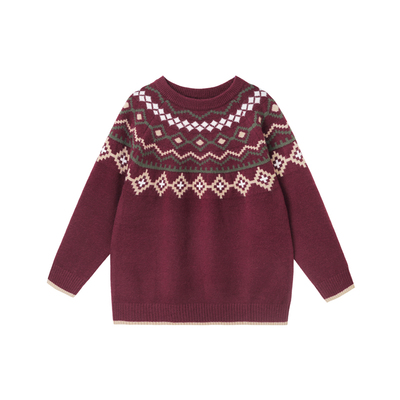 PCMY酒红色高级感费尔岛毛衣宽松