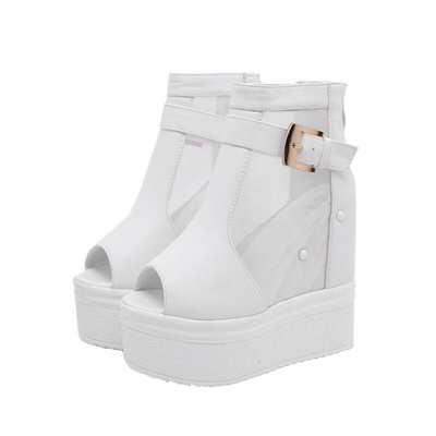 14cm内增高白色网纱厚底鱼嘴凉鞋