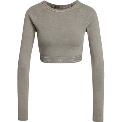 阿迪达斯女修身短款露脐长袖T恤