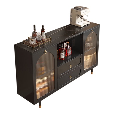 实木餐边柜靠墙一体中古岩板橱柜