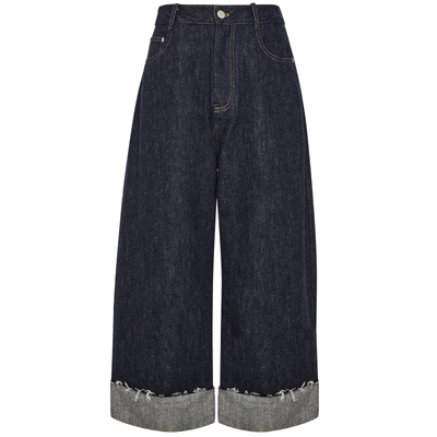 MOORING泊 翻边撞色羊毛混纺牛仔裤宽松九分阔腿直筒裤