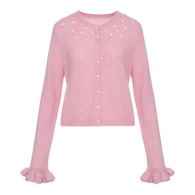 ROCHAROMMA 2025秋冬新款浪漫木耳针织开衫木耳边抹胸毛衫套装女