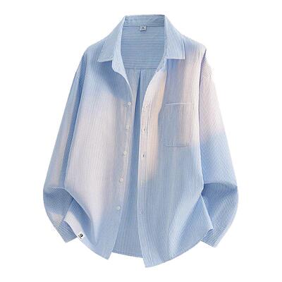 PLAY BOBONUS小众潮牌高街美式复古条纹宽松翻领长袖衬衫男女春秋