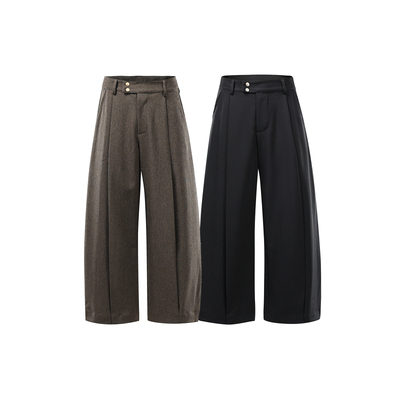 咕噜喔 秋冬复古垂感落地休闲长裤老钱风高腰日系宽松阔腿西裤