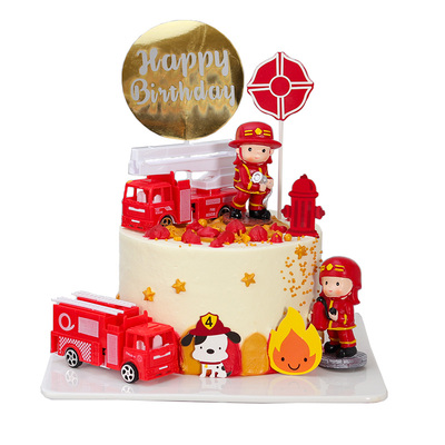 消防员生日派对摆件蛋糕装饰